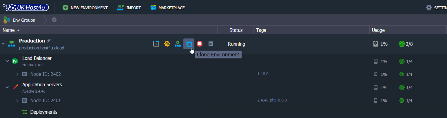 How to clone your environment? | UKHost4u Cloud Solutions Platform